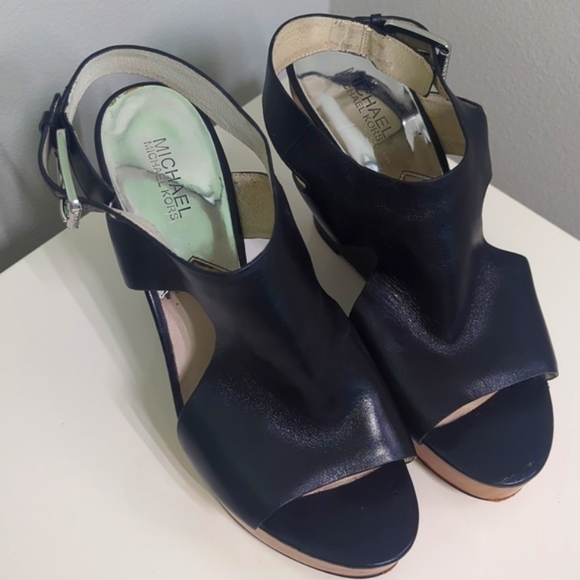 Michael Kors | Shoes | Michael Kors Black Leather Platforms Sandals ...